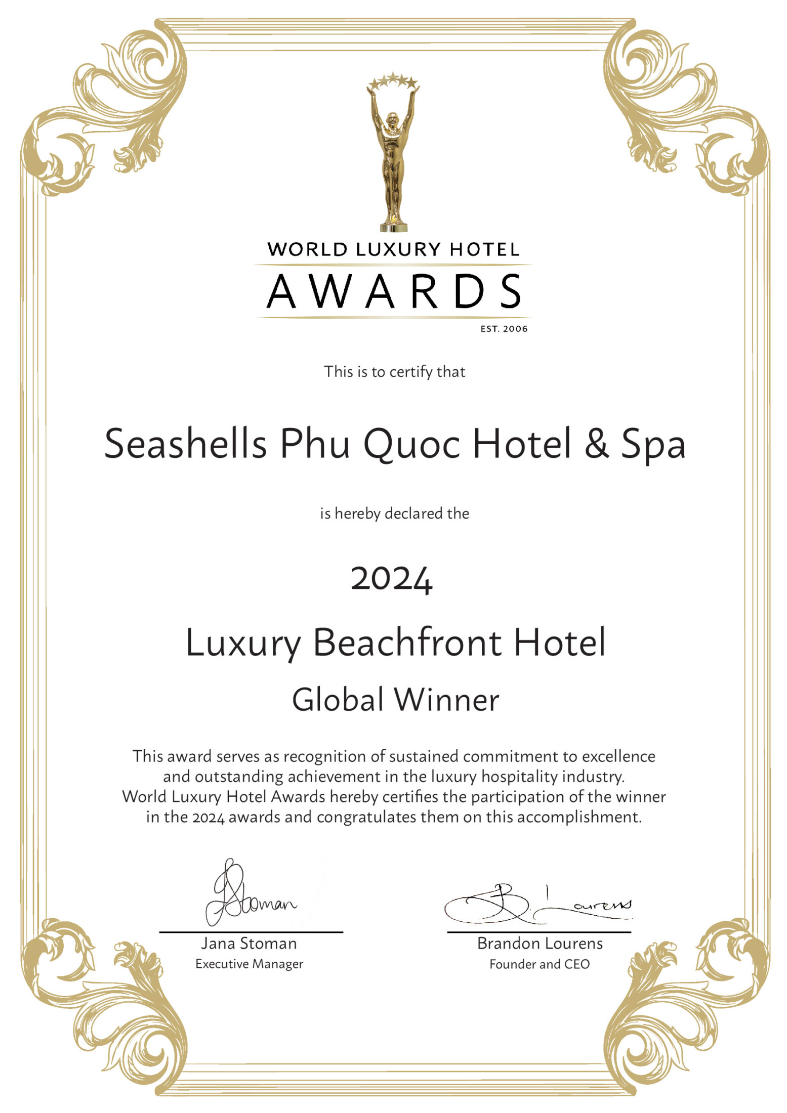 Winner of World Luxury Hotel Awards 2024